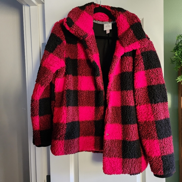 Knox Rose | Jackets & Coats | Knox Rose Black And Red Fuzzy Jacket ...